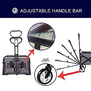 Collapsible Wagon Cart Houndstooth Fashion Autumn in Navy Blue Grey White Seamless Geometric Foldable Utility Wagon Large Capacity Garden Cart with Push Bar for Beach Camp Outdoor Shopping