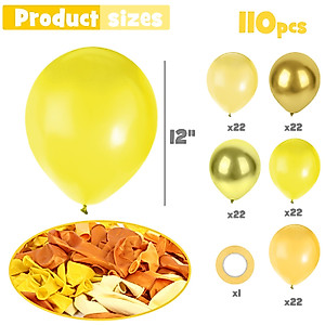 AMOR PRESENT 110PCS yellow Balloons, 12 Inches Gold Chrome Metallic Latex Balloons for Birthday Wedding Graduation Baby Shower Holiday Party Decoration