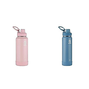 Takeya Actives Insulated Stainless Steel Water Bottle with Spout Lid, 32 Ounce, Blush & Actives Insulated Stainless Steel Water Bottle with Spout Lid, 24 Ounce, Bluestone