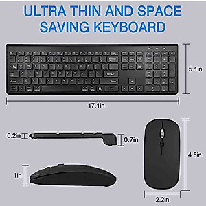 UrbanX Plug and Play Compact Rechargeable Wireless Bluetooth Full Size Keyboard and Mouse Combo for Amazon Fire 7 (2017) - Windows, macOS, iPadOS, Android, PC, Mac, Laptop, Smartphone, Tablet -Black