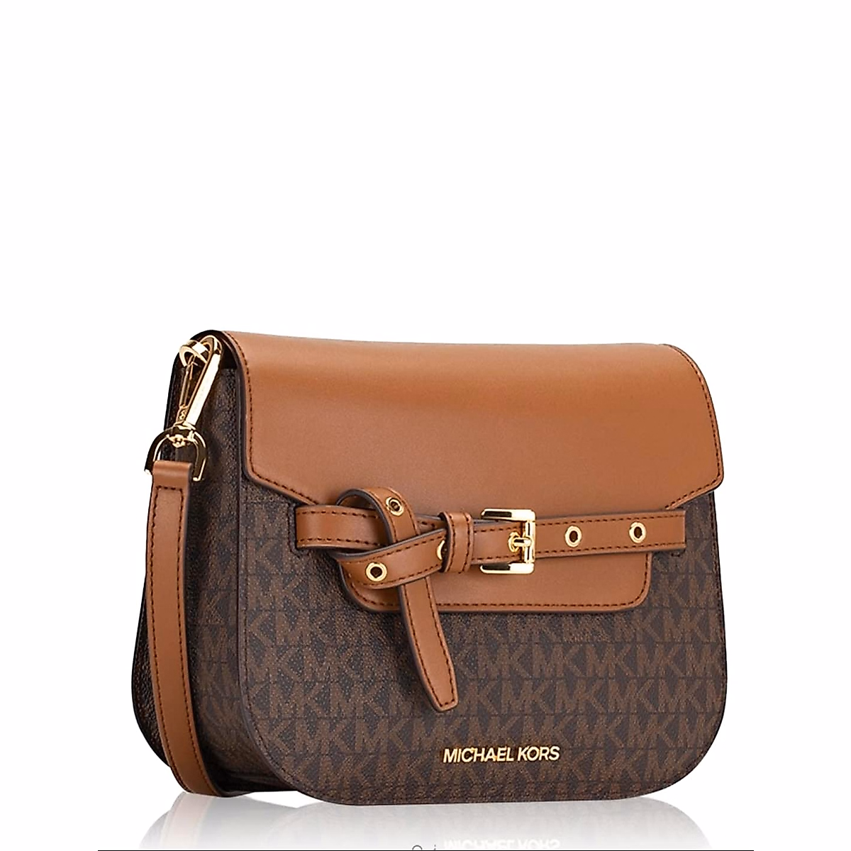Michael Kors Emilia Small Saddle Flap Crossbody Brown MK Signature