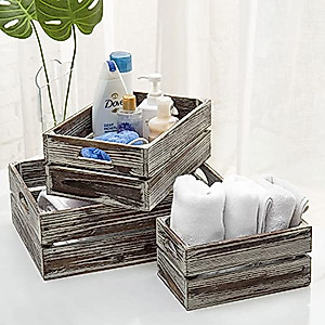 MyGift Country Rustic Torched Wood Storage Decorative Box, Nesting Wooden Crate Box Container, Set of 3