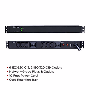 CyberPower PDU30BHVT8R Basic PDU, 208-230V/30A (Derated to 24A), 8 Outlets, 10ft Power Cord, 1U Rackmount