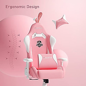 AutoFull C2 Pink Bunny Gaming Chair Cute Kawaii Gamer Chair for Girl Ergonomic Computer Gaming Chair with Lumbar Support PU Leather High Back Racing Gaming Chairs