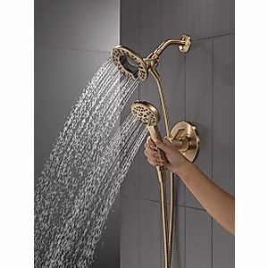 Delta Faucet Albion 14 Series Single-Handle Shower Faucet, Gold Shower Trim Kit with 4-Setting In2ition 2-in-1 Dual Hand Held Shower Head with Hose, Champagne Bronze T142855-CZ-I (Valve Not Included)