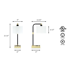 XiNBEi Lighting Desk Lamps for Home Office Modern Black and Brass Table Lamp with Switch Bedside Table Lamp with Charger for Bedroom or Nightstand