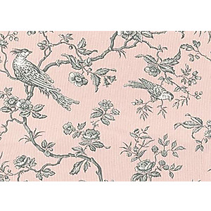 Textiles français The Regal Birds Fabric - Vintage Pastel Pink with Pewter and White | Double-Width 100% Cotton Designer Print | 110 inches Wide | Per Yard Length Increment*