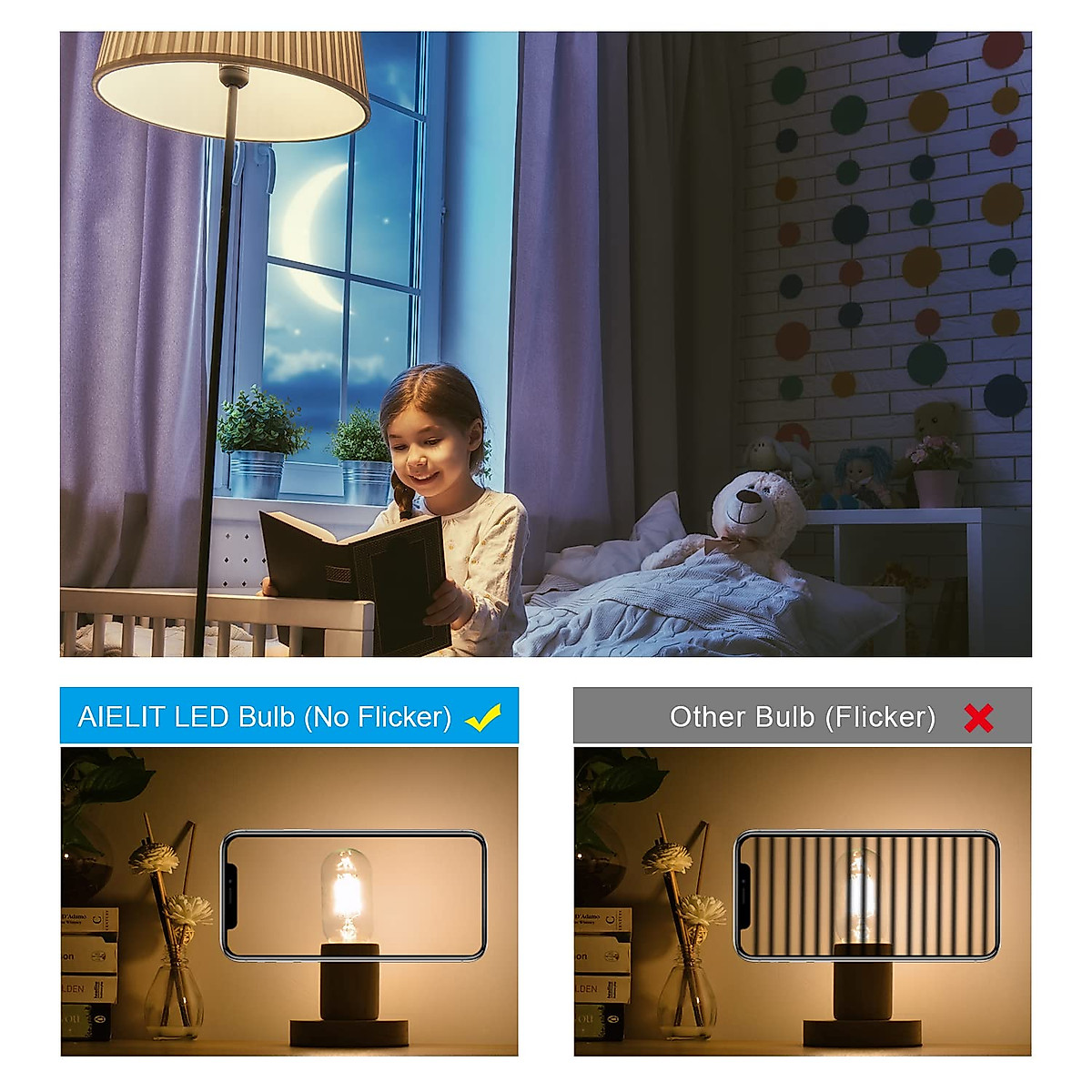 AIELIT 40 Watt Equivalent LED Bulb, E26 Base, Energy Efficient 4W, Soft Warm White 3000K Dimmable 400lm Tubular T14 T45 Edison LED Light Bulbs for Pendant Sputnik Vanity Chandeliers Ceiling, 4 Pack