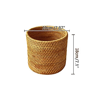 I-LAN Kitchen Rattan Cutlery Utensils Container Holder,Table Wicker Mini Trash Cans,Desktop Storage Bin,Boho Home Decor Flower Pot Cover for Indoor Planter,7.8"x7.8"x7.1"