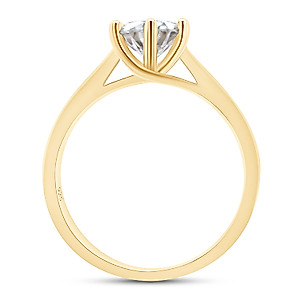 SAVEARTH DIAMONDS Solitaire Style, 1.00 ct 6.5MM Round Cut Lab Created G-H Color Moissanite Diamond Engagement Promise Ring For Women In 14k Yellow Gold Over Sterling Silver (VVS1 Clarity) Size-9