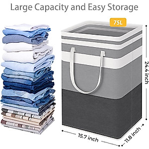 UrbAmerican 1-Pack Large Laundry Basket, Waterproof, Freestanding Laundry Hamper, Collapsible Tall Clothes Hamper with Extended Handles for Clothes Toys in the Dorm and Family
