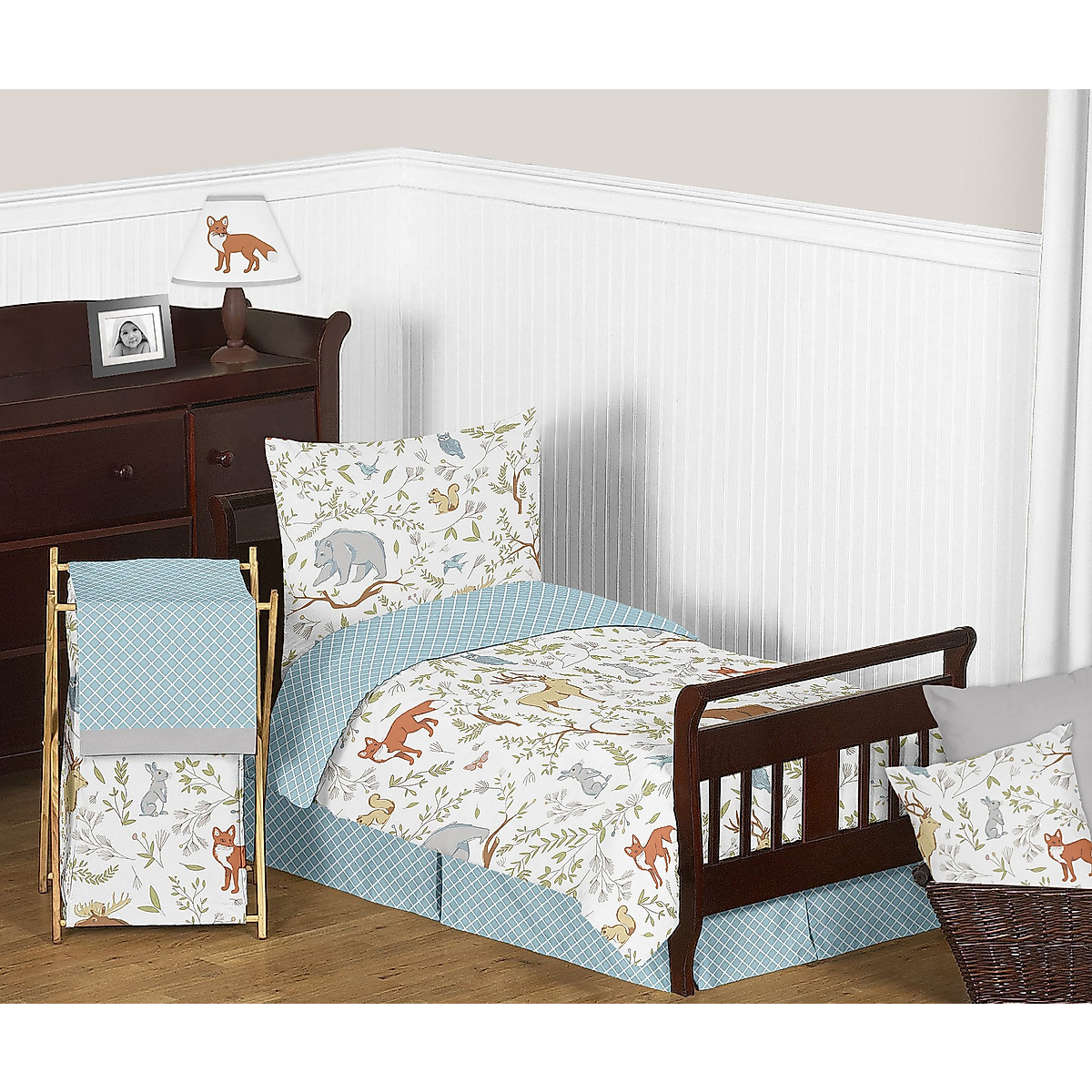 Sweet Jojo Designs Woodland Animal Toile Boy or Girl Fitted Crib Sheet Baby or Toddler Bed Nursery Photo Op - Grey, Green, and Brown Bear Deer Fox