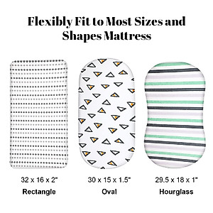 MOEMOE BABY Bassinet Sheets, 3 Pack Fitted Bassinet Sheets for Baby Boys and Girls, 100% Cotton Bassinet Cover for Oval, Hourglass & Rectangle Mattress