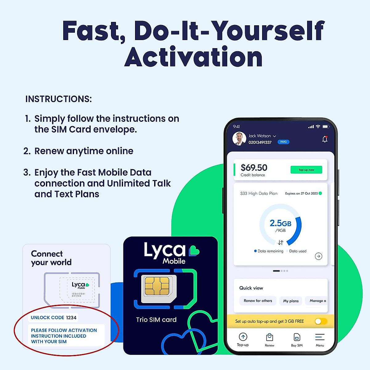 Lycamobile 30 Day Prepaid SIM Card for Cell Phones, 12GB High Speed 4G LTE/5G Data, International Talk & Text to 100+ Countries, Quick Activation, 3-in-1 Triple-Cut, Compatible w/Most Mobile Phones