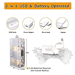 Star String Lights Christmas 100 LED USB & Battery Operated Waterproof 33 FT Twinkle Fairy String Lights with 8 Modes for Bedroom Home Indoor Outdoor Party Tree Wedding Garden Decoration