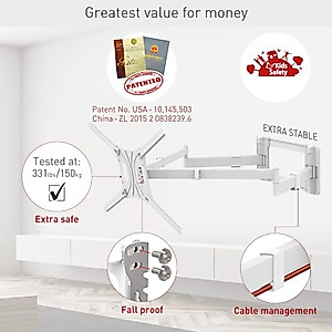 Barkan 40" Long White TV Wall Mount, 13 - 80 inch Dual Arm Full Motion Articulating - 4 Movement Flat / Curved Screen Bracket, Holds up to 110lbs, Extra Stable, Fits LED OLED LCD