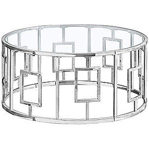 Pemberly Row Glam Contemporary 36" Round Modern Glass Top Accent Coffee Table in Chrome