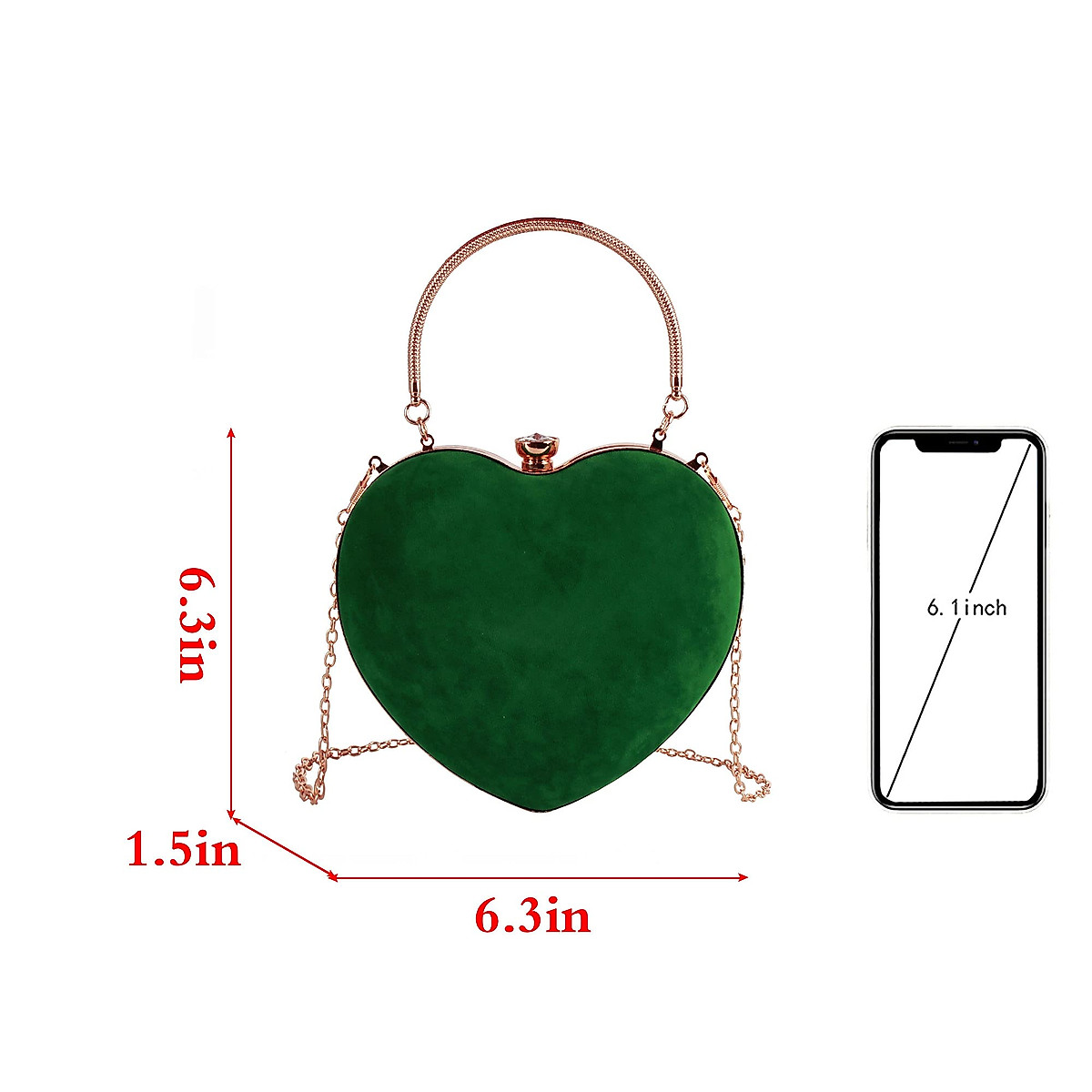 Goclothod Women Heart Shape Clutch Purse Velvet Shoulder Bag Evening Tote Chain Purse