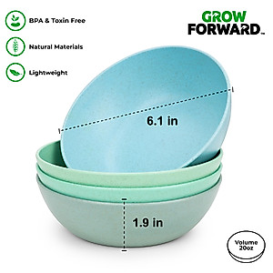 Grow Forward Wheat Straw Kids Plates and Bowls Sets - 8-Piece Unbreakable Dishwasher & Microwave Safe Plastic Plates for Kids - Reusable Non Toxic BPA-Free Dinnerware for Children - Rainforest