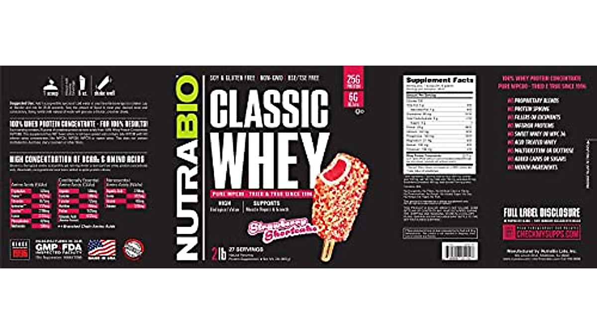 NutraBio Classic Whey Protein - 25G of Pure Protein per Scoop