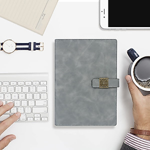 Songaa Leather A5 Ring Binder Notebook, 6 Ring A5 Notebook Binder with Pockets and A5 Refill Papers, Travel Binder Journal with Ring Binder, Refillable Journal Writing Notebook Grey