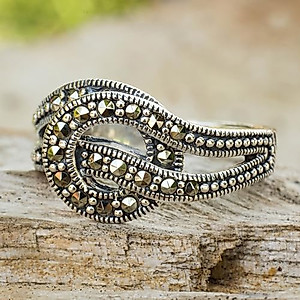 NOVICA Artisan Handmade .925 Sterling Silver Marcasite Cocktail Ring Artisan Crafted Thai Silver Sterling Grey Thailand 'Magical Love Knot'