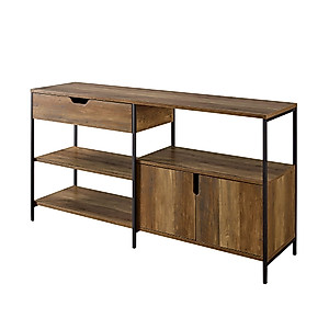 Walker Edison Mid Century Modern 2 Shelf 1 Drawer Storage Bookshelf Storage Home Office Storage Cabinet, 58 Inch, Rustic Oak