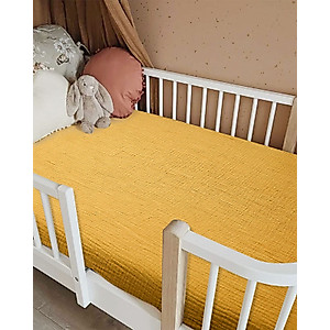 Crib Sheets for Boys Girl, Fitted Baby Toddler Bed Sheets 28" x 52", Neutral Muslin Cotton Crib Mattress Sheet with Boho Style, Soft and Breathable Comfort (Mustard Yellow, Crib Sheet)