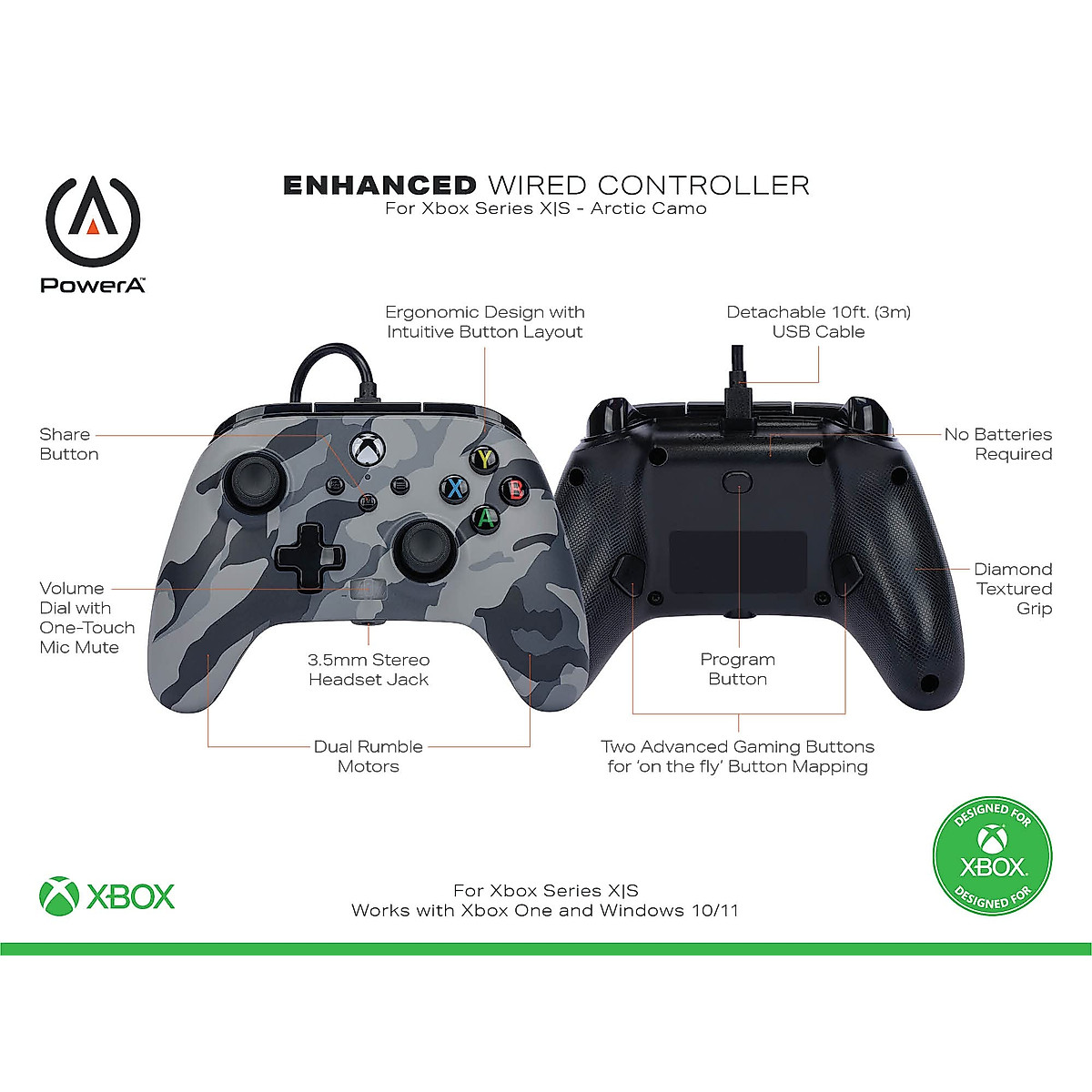 PowerA Enhanced Wired Controller for Xbox Series X|S - Arctic Camo