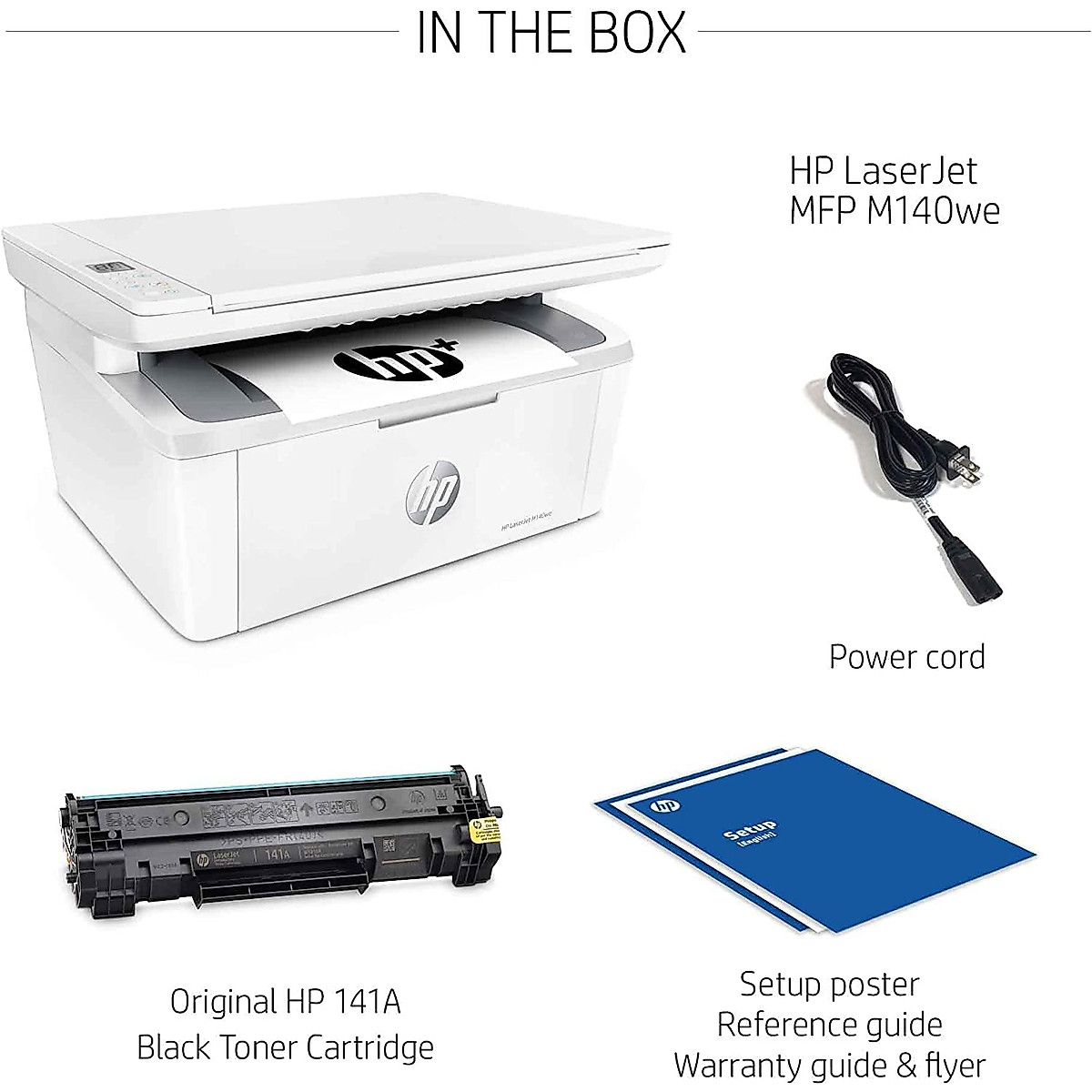 HP Laserjet MFP M140we Wireless All-in-One Monochrome Laser Printer and Bonus 6 Months Instant Ink, White - Print Copy Scan - 21 ppm, 600 x 600 dpi, 8.5 x 14, Cbmou Printer_Cable
