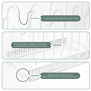 taabooh Adjustable Pot And Pan Organizer Rack - Aesthetic Pot Lid Organizer Rack - Durable Cookware Rack And Baking Pan Organizer - Expandable Horizontal Frying Pan Organizer With 10 Dividers