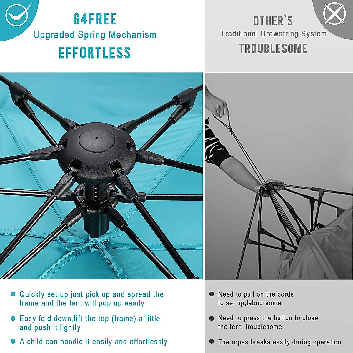 G4Free Easy Set up Beach Tent Deluxe XL, Portable Beach Shade 4 Person Pop up Sun Shelter UPF 50+ UV Protection Large Family Size(Lake-Blue)