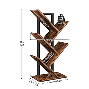 HOOBRO Tree Bookshelf, 5-Tier Bookcase Wooden Shelves, Floor Standing Storage Rack, for Display of CDs, Books in Living Room, Home Office, Wood Storage Rack for Bedroom, Rustic Brown BF04SJ01G1