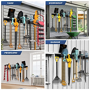 Sttoraboks Garage Tool Storage Rack, Heavy Duty Garage Storage Organizer Rack System,Wall Mounted Tool with 8 double hooks, 3 rails, Garden Yard Tools Hanger Rack for Ski Gears,Broom, Rake,Shovel