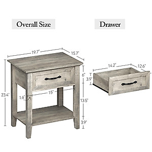 IDEALHOUSE Set of 2 Nightstands, End Side Tables Living Room with Drawer, Industrial Design, Night Stands with Shelf, Bedside Tables for Bedroom, Dorm (Grey（2 Pack）)