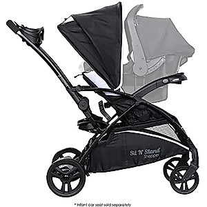 Baby Trend Sit N' Stand 5-in-1 Collapsible Shopper Stroller with Canopy, Visor, Extendable Storage Basket, Phone Tray, and 2 Cup Holders, Modern Khaki