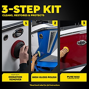 Meguiar's Marine/RV Fiberglass Restoration System, Boat Fiberglass Repair Kit with Oxidation Remover, Boat Polish and Boat Wax - 3 Count (1 Pack)