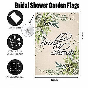 BUYITO Bridal Shower Garden Flag 12x18 Inch Double Sided, Eucalyptus Floral Rustic Greenery Yard Decoration Flag Small Vertical Premium Burlap Rustic Welcome Yard Flag for Farmhouse Outside Outdoor Flags Bridal Party Celebration Banner