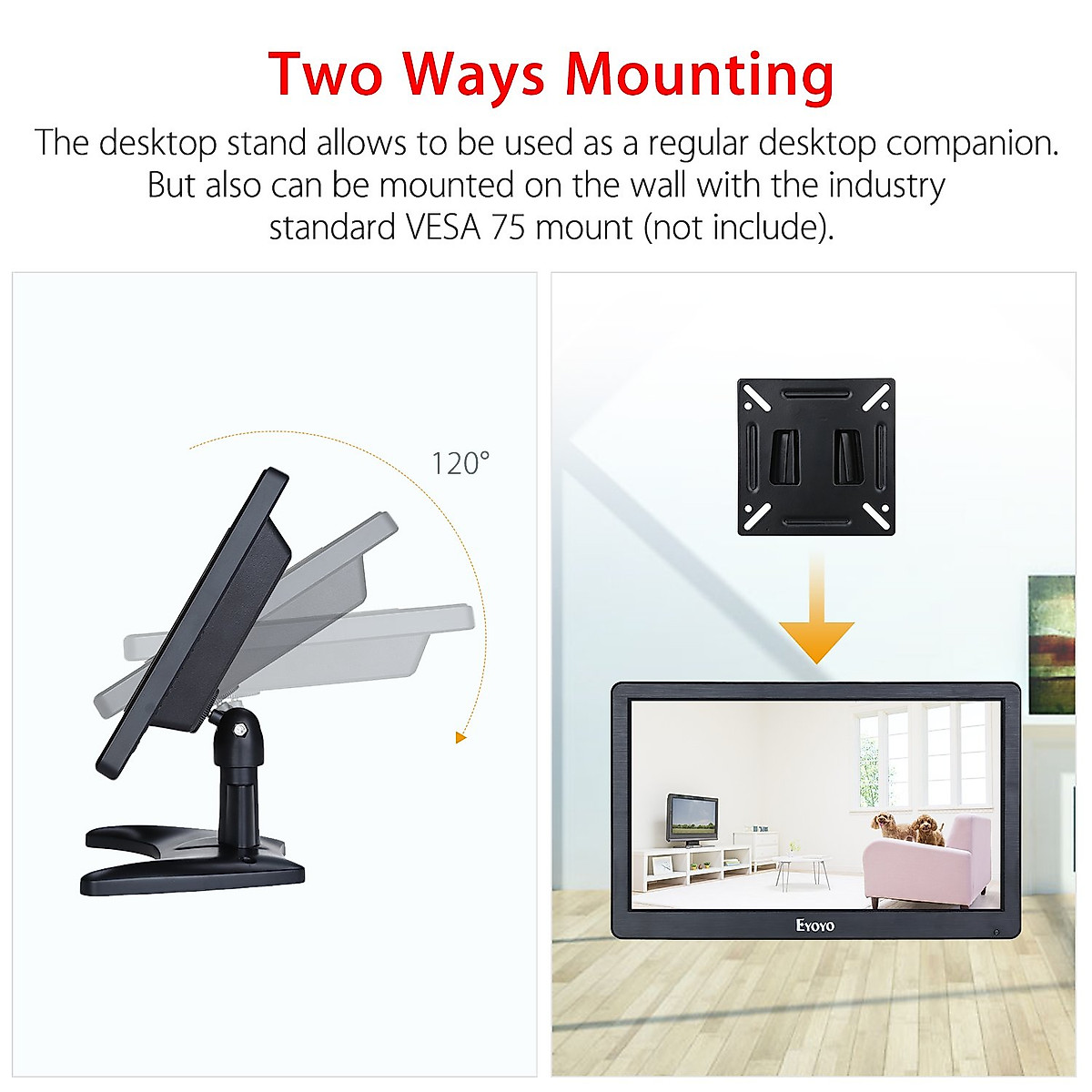 Eyoyo 12 inch HD 1920x1080 IPS LCD HDMI Monitor Screen Input Audio Video Display with BNC Cable for PC Computer Camera DVD Security CCTV DVR Home Office Surveillance