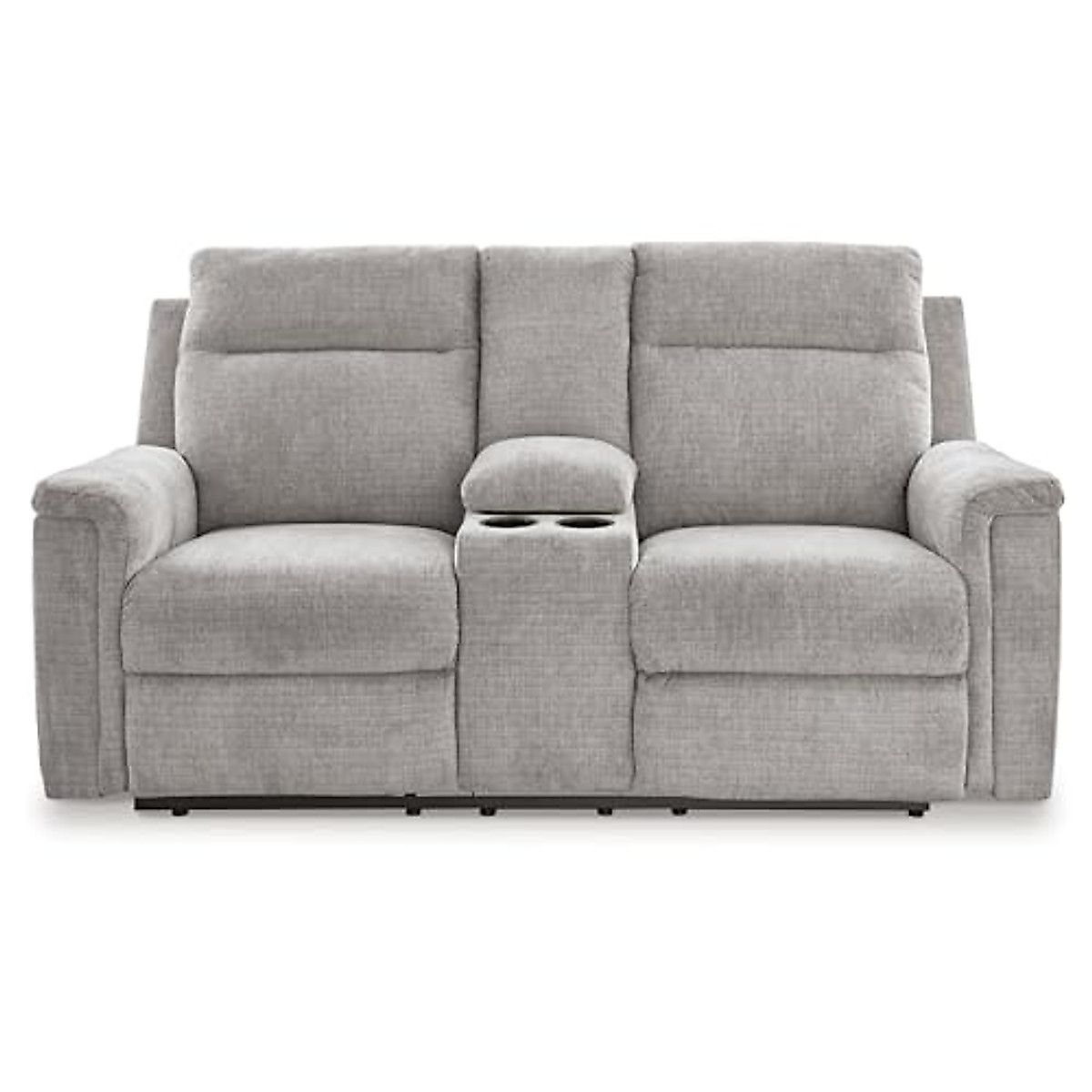 Signature Design by Ashley Barnsana Minimalist Power Reclining Loveseat with Console and USB Charging Ports, Light Gray