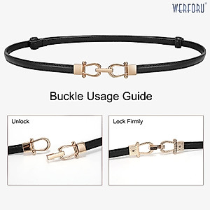 WERFORU Women 3 Pack Skinny Belt for Dress,Thin Waist Belt - Adjustable Leather Belt with Gold Buckle, Fit Waist Size below 37 Inches, White+Brown+Black