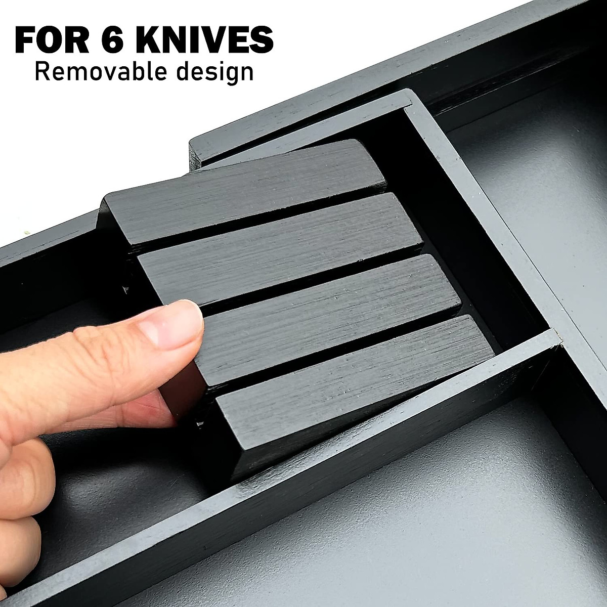 ZHOMA Bamboo Expandable Kitchen Drawer Organizer for Utensils Holder - Silverware Organizer/Utensil Holder and Cutlery Tray with Grooved Drawer Dividers - Black