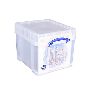 Really Useful Box 35 Liters Transparent Storage Container with Snap Lid and Clip Lock Handle for Lidded Home and Item Storage Bin