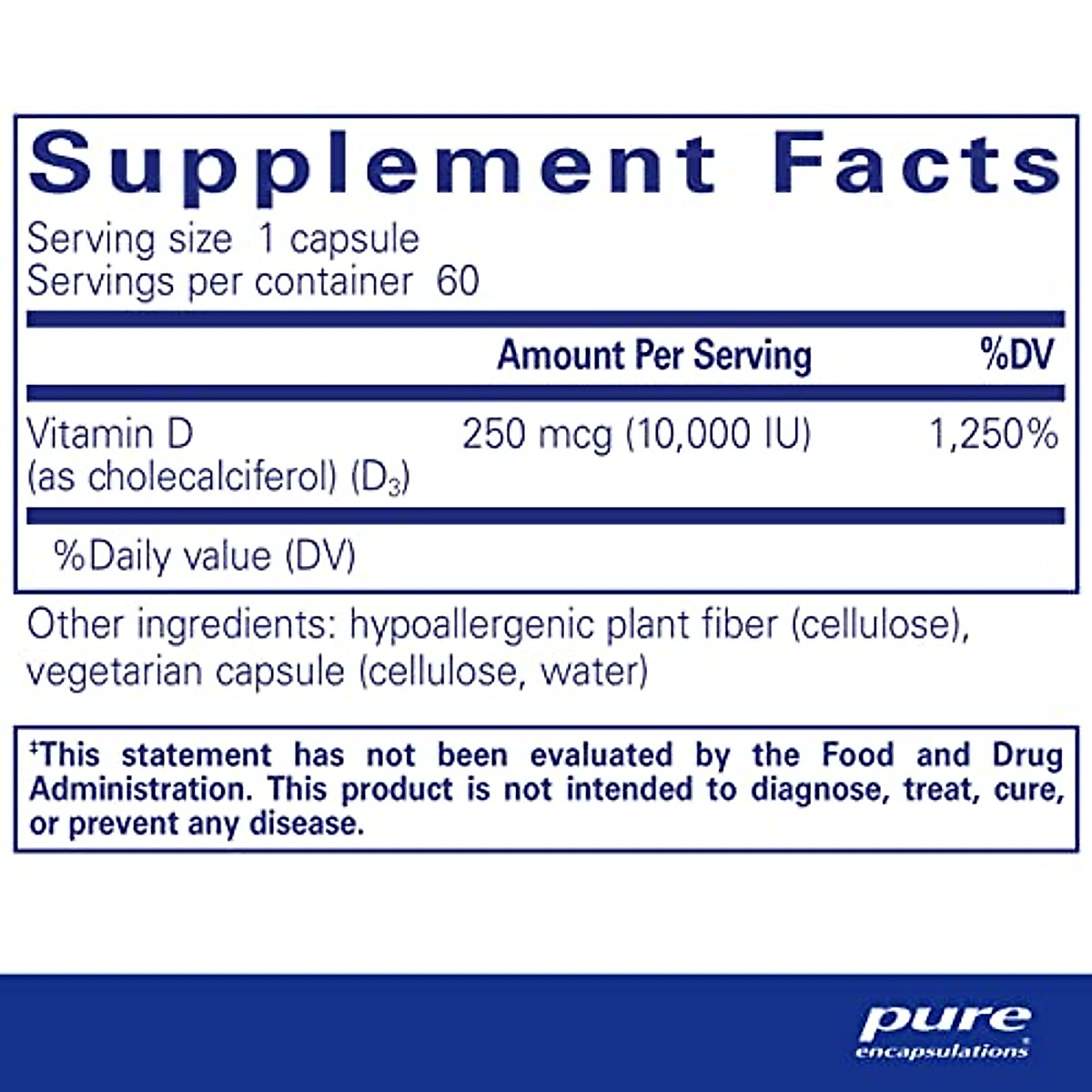 Pure Encapsulations Vitamin D3 250 mcg (10,000 IU) | Supplement to Support Bone, Joint, Breast, Heart, Colon and Immune Health* | 60 Capsules