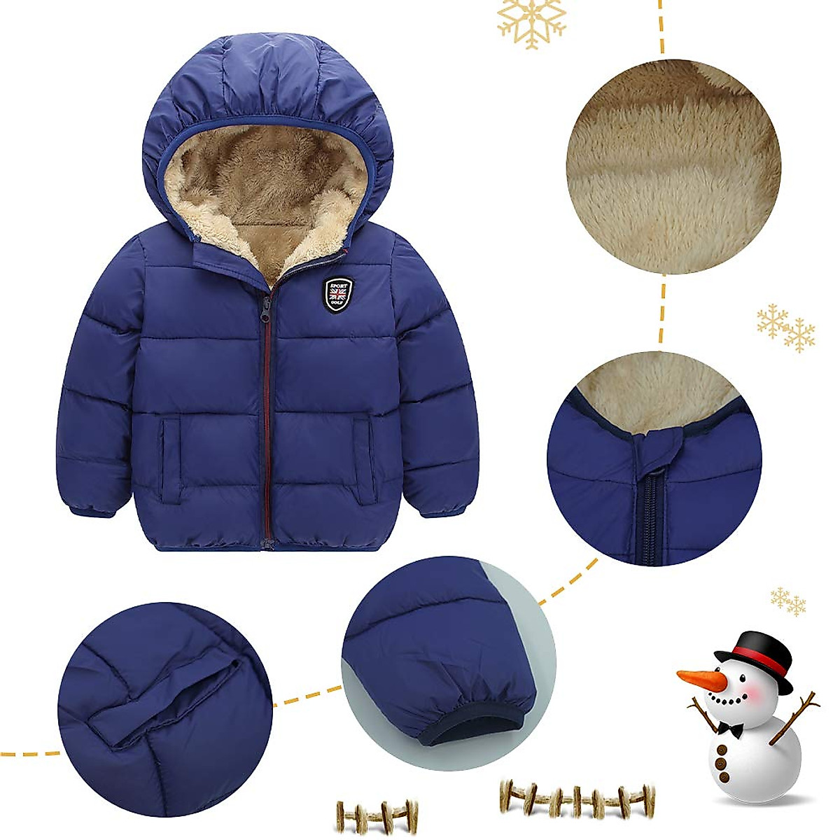 Happy Cherry Boys Blue Winter Hooded Bubble Coat Warm Down Jacket Thick Outerwear for 6 to 7 years old