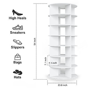 Hestiasko Rotating Shoe Rack Tower, 7 Tier Spinning Shoe Rack Tower, Center Hollow Rotating Shoe Rack Tower 360°, Easy to Assemble, Round Shoe Rack for Entryway Living Room Hallway - White