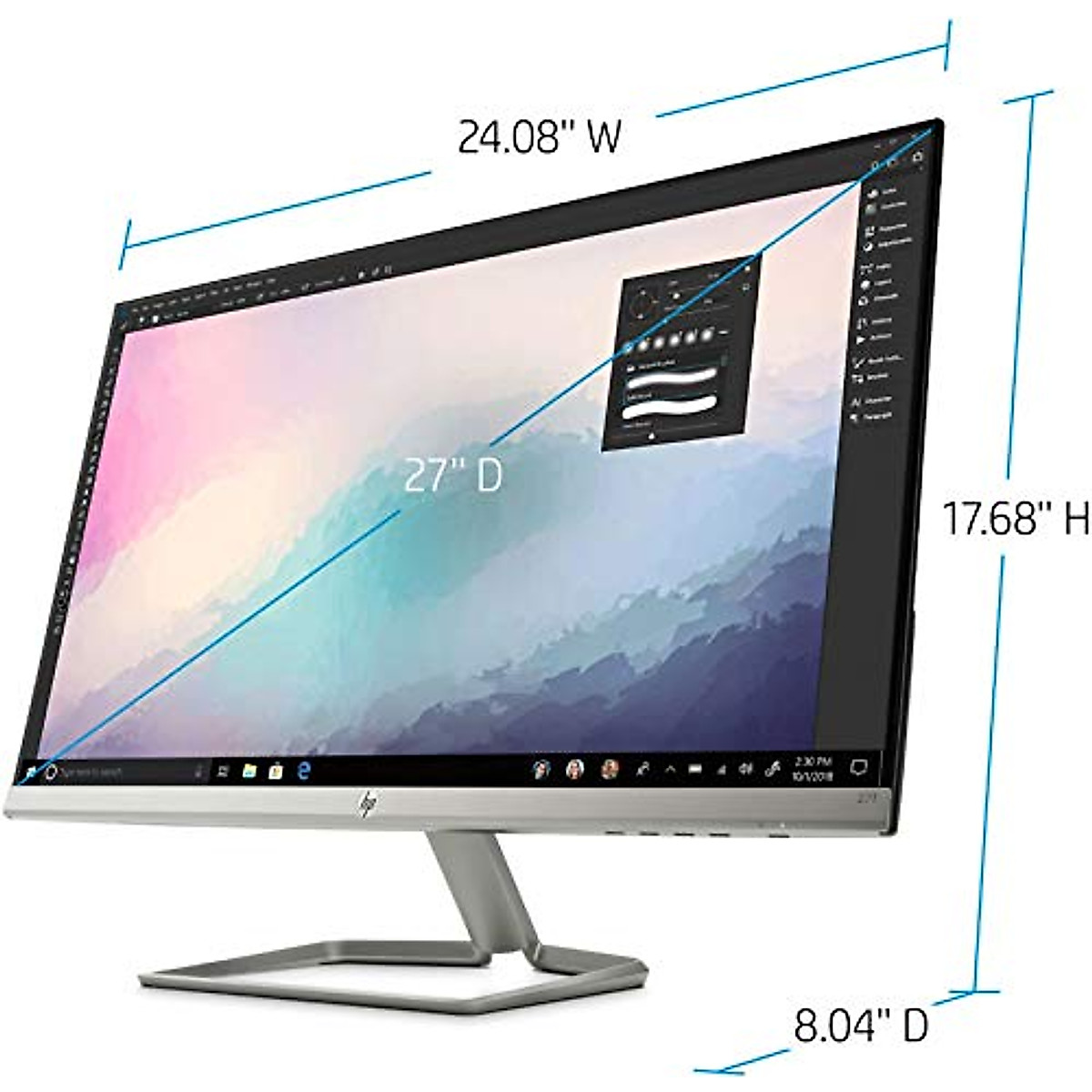hp 27” Full HD 1080p IPS LED Ultra-Slim Monitor, AMD FreeSync, HDMI & VGA Ports, Natural Silver, + Nly 4K HDMI Cable Bundle