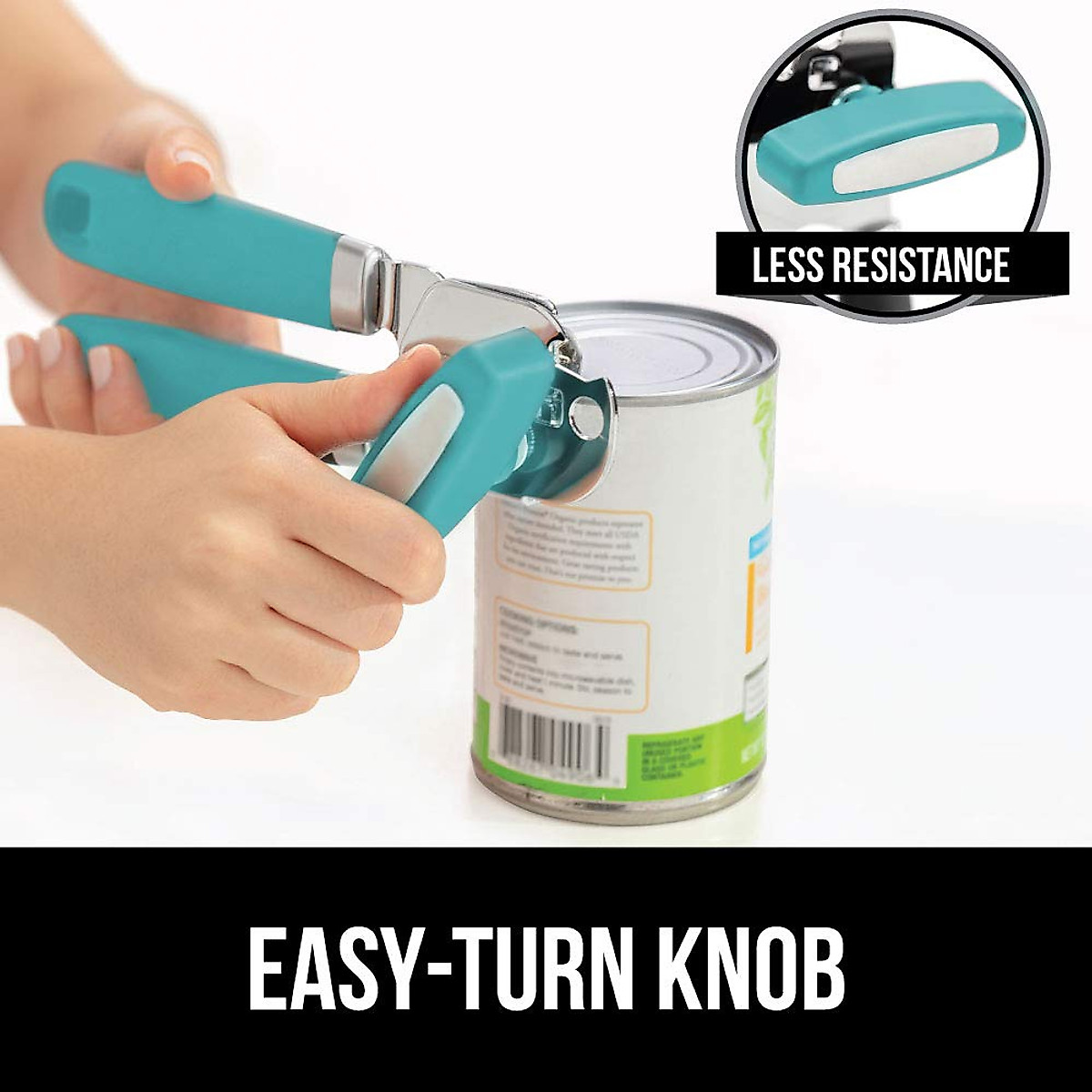 Gorilla Grip Manual Can Opener and Silicone Oven Mitts, Manual Can Opener Includes Built In Bottle Opener, Oven Mitts are 14.5 Inch, Both in Turquoise Color, 2 Item Bundle