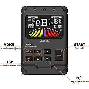 Ueteto Metronome Tuner for All Instruments, Rechargeable Digital Metronome with English Vocal Counting and TAP Function, Tuner with Guitar, Bass, Violin, Ukulele and Chromatic Tuning Modes