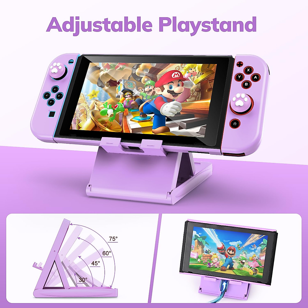 Younik Switch Carrying Case, 16 in 1 Switch Case Accessories Purple for Switch Original Model Includes Switch Travel Case Girls, Protective Case Cover, Screen Protector, Switch Game Case and More